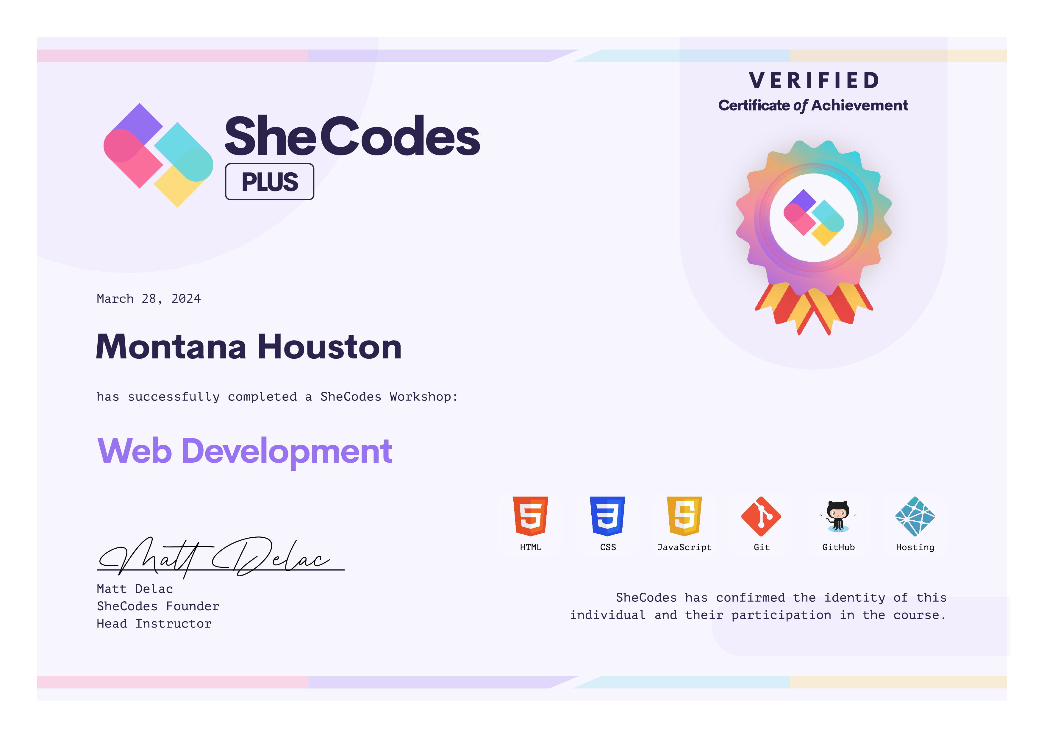 Montana Houston SheCodes Profile | SheCodes