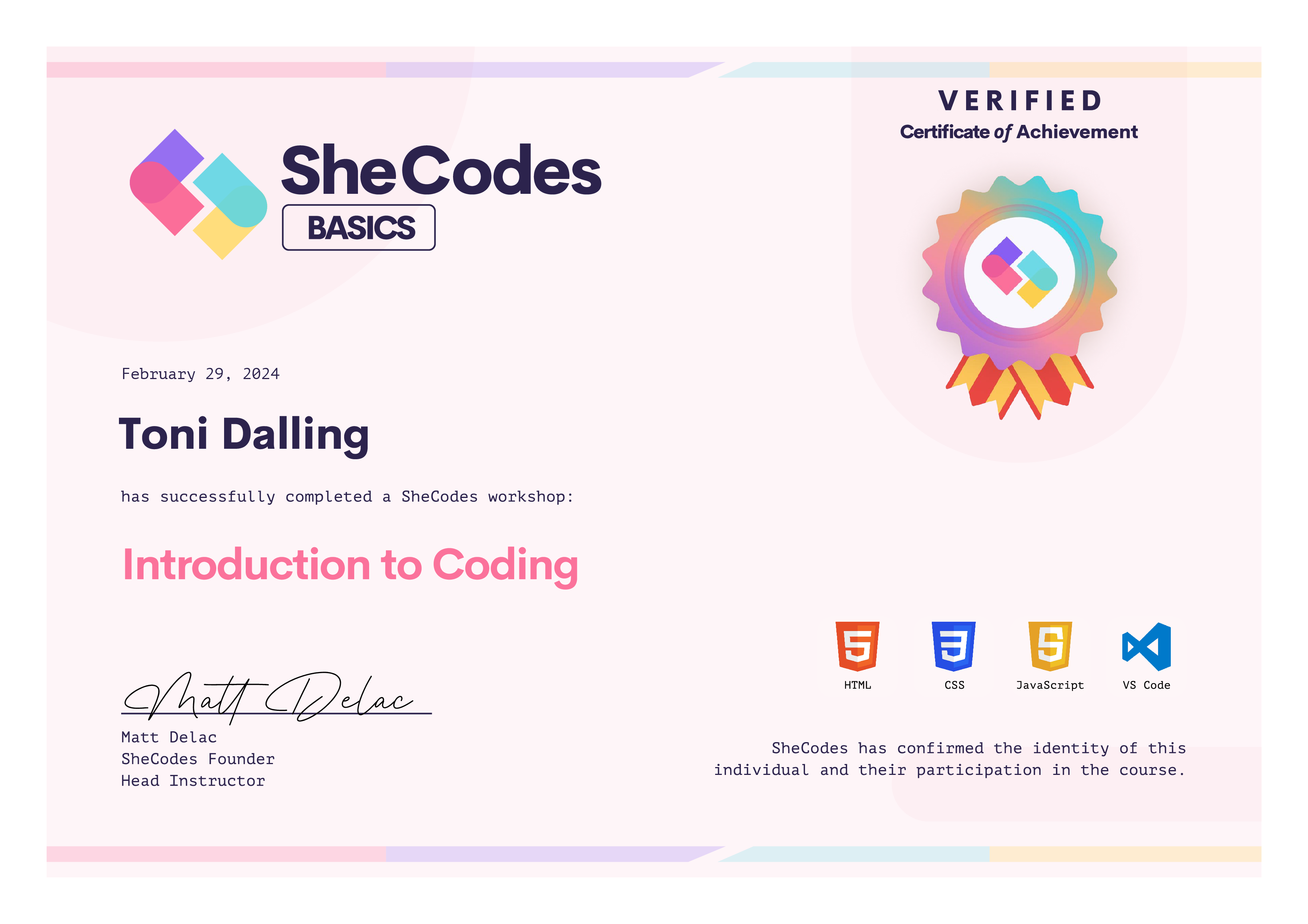 Toni Dalling SheCodes Profile | SheCodes
