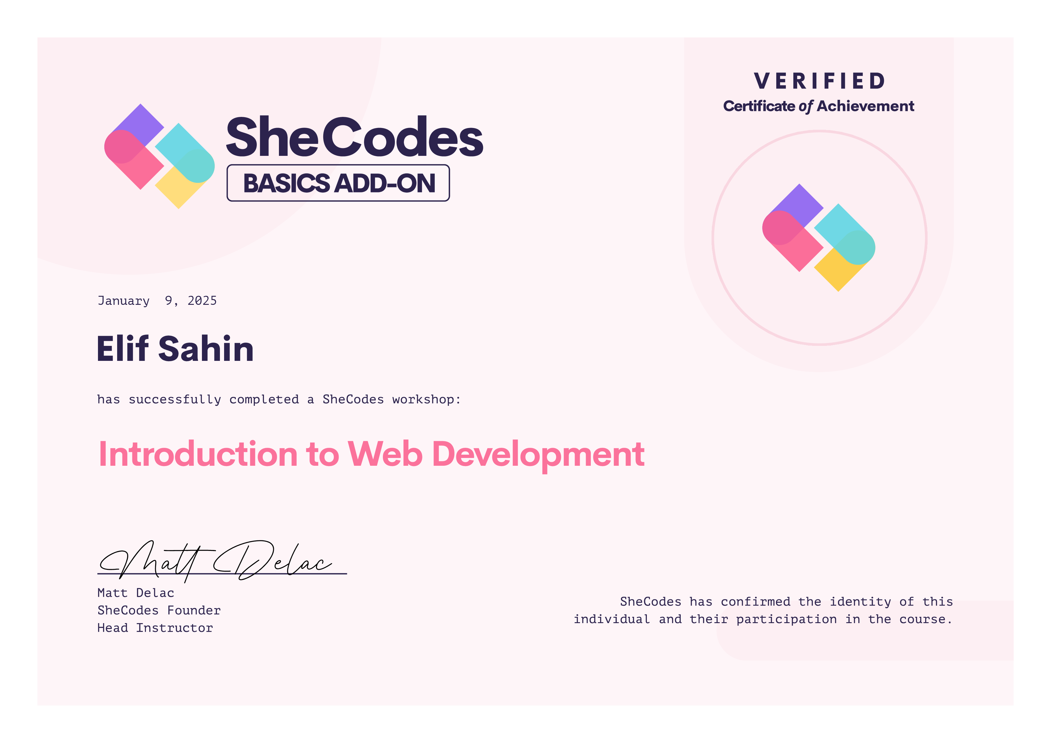 Elif Sahin SheCodes Profile | SheCodes