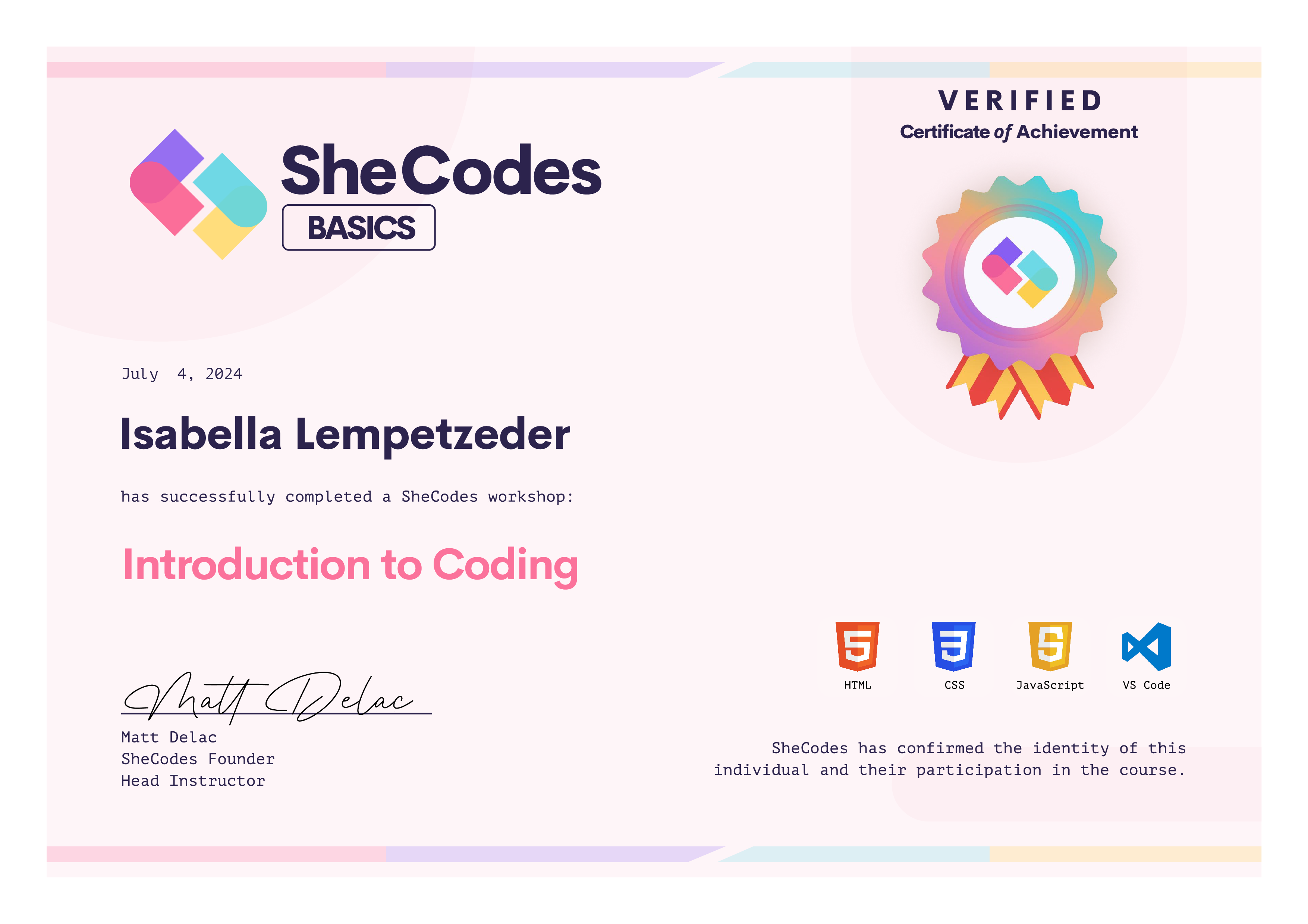 Isabella Lempetzeder SheCodes Profile | SheCodes