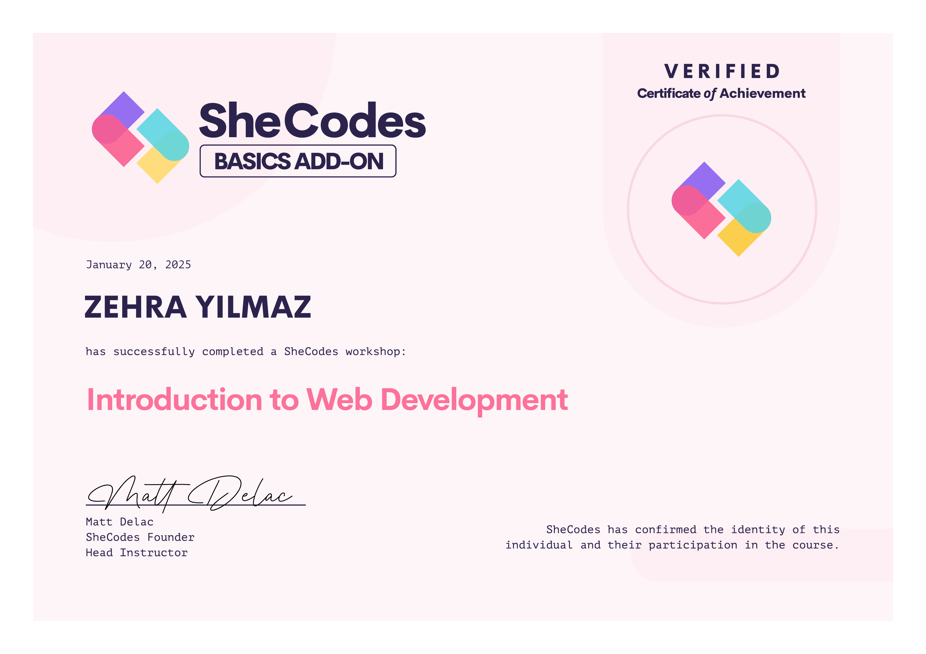 ZEHRA YILMAZ SheCodes Profile | SheCodes