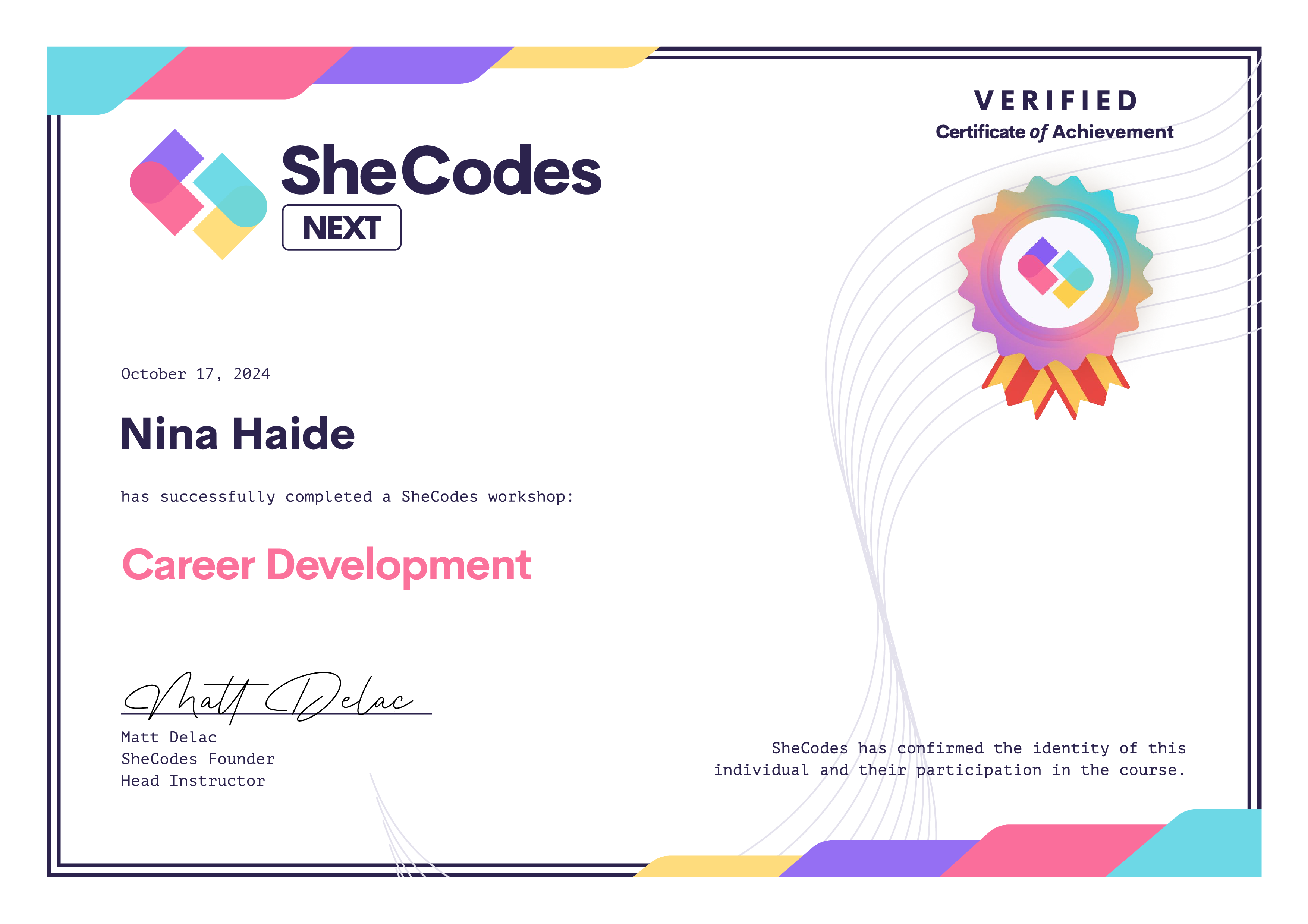 Nina Haide SheCodes Profile | SheCodes