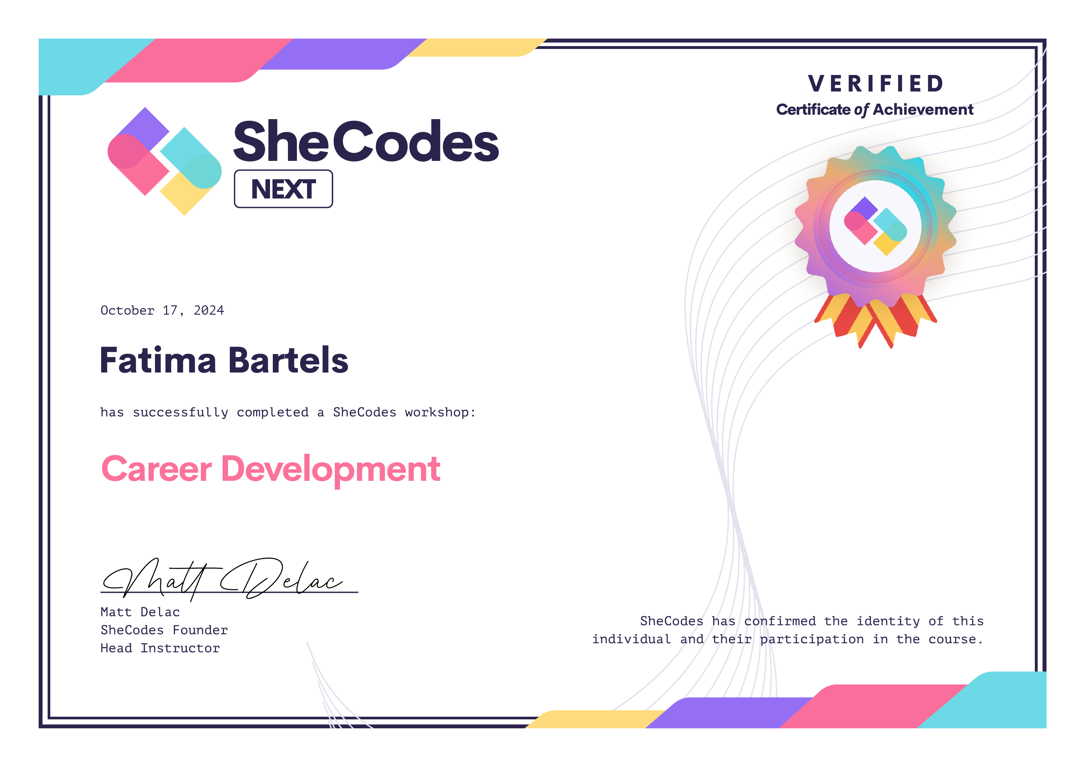 Fatima Bartels SheCodes Profile | SheCodes
