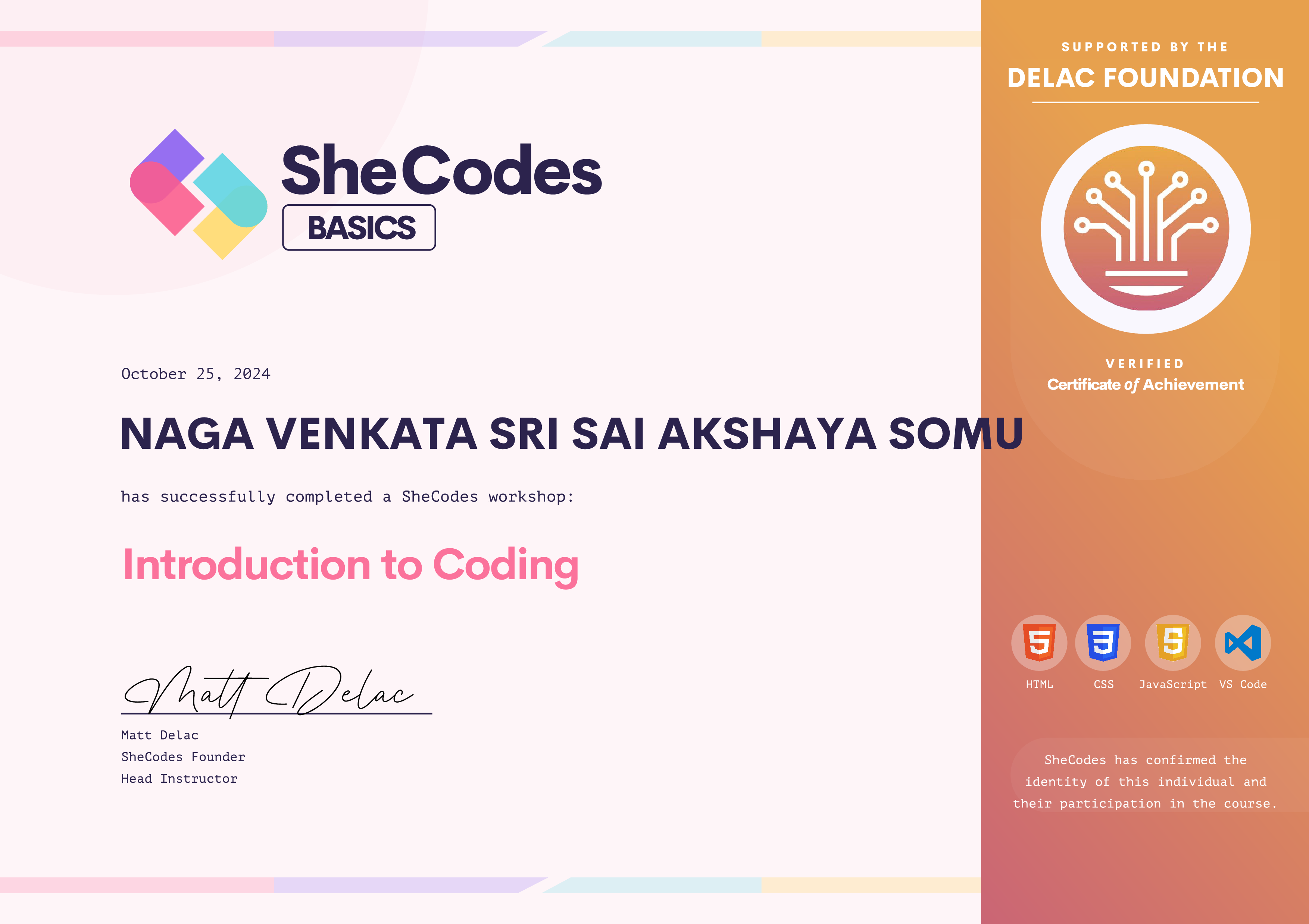 NAGA VENKATA SRI SAI AKSHAYA SOMU SheCodes Profile | SheCodes