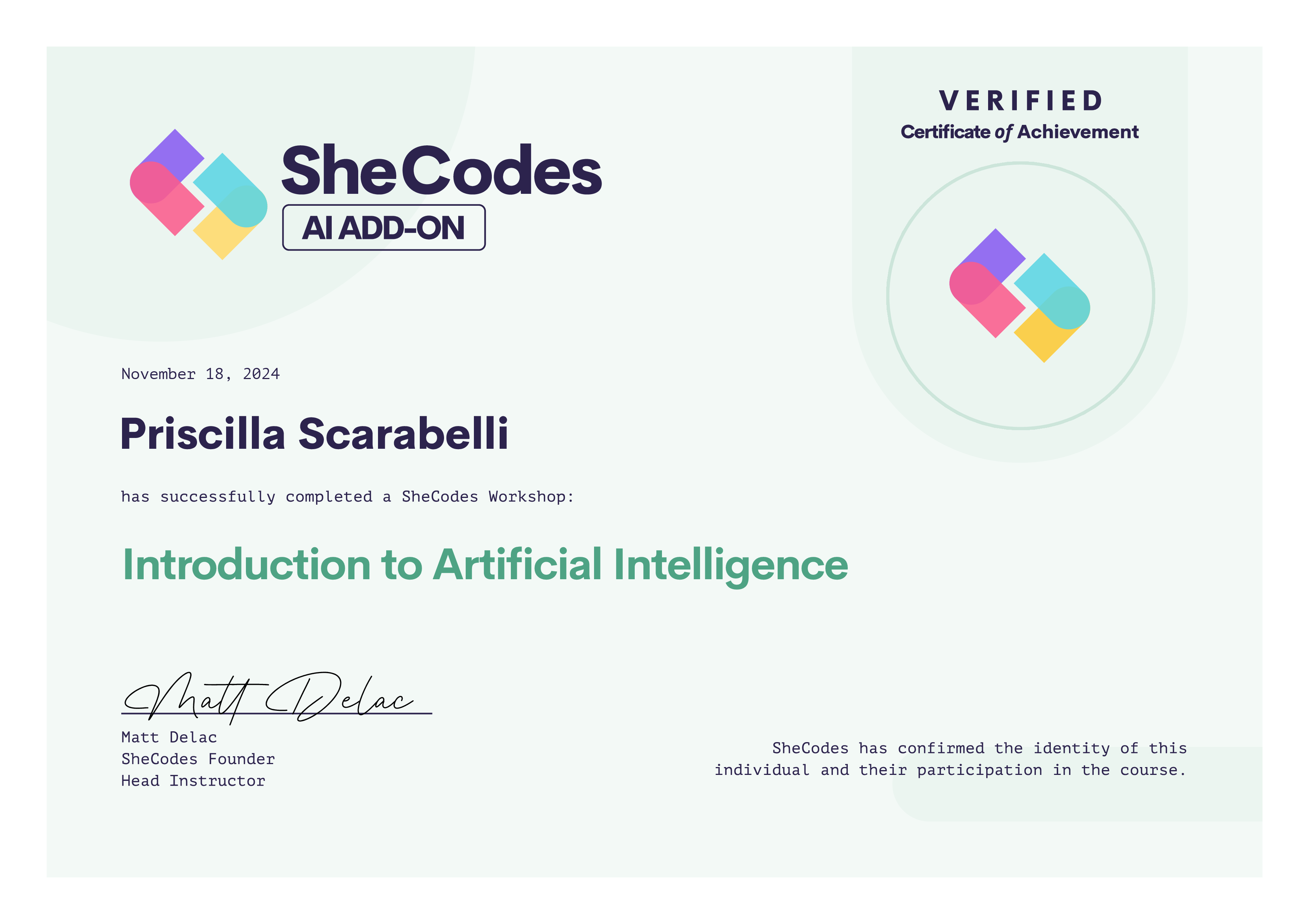 Priscilla Scarabelli SheCodes Profile | SheCodes