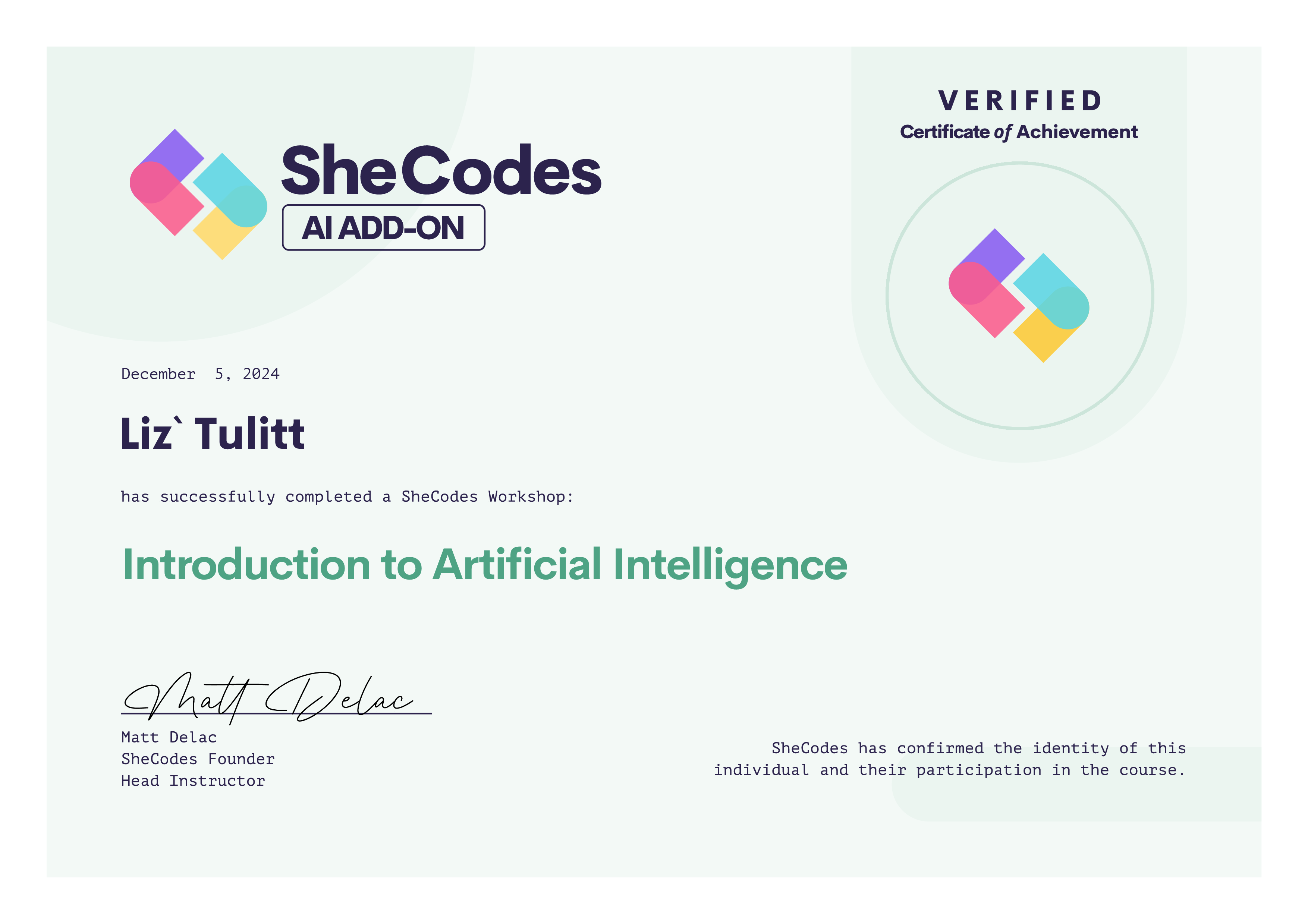 Liz` Tulitt SheCodes Profile | SheCodes