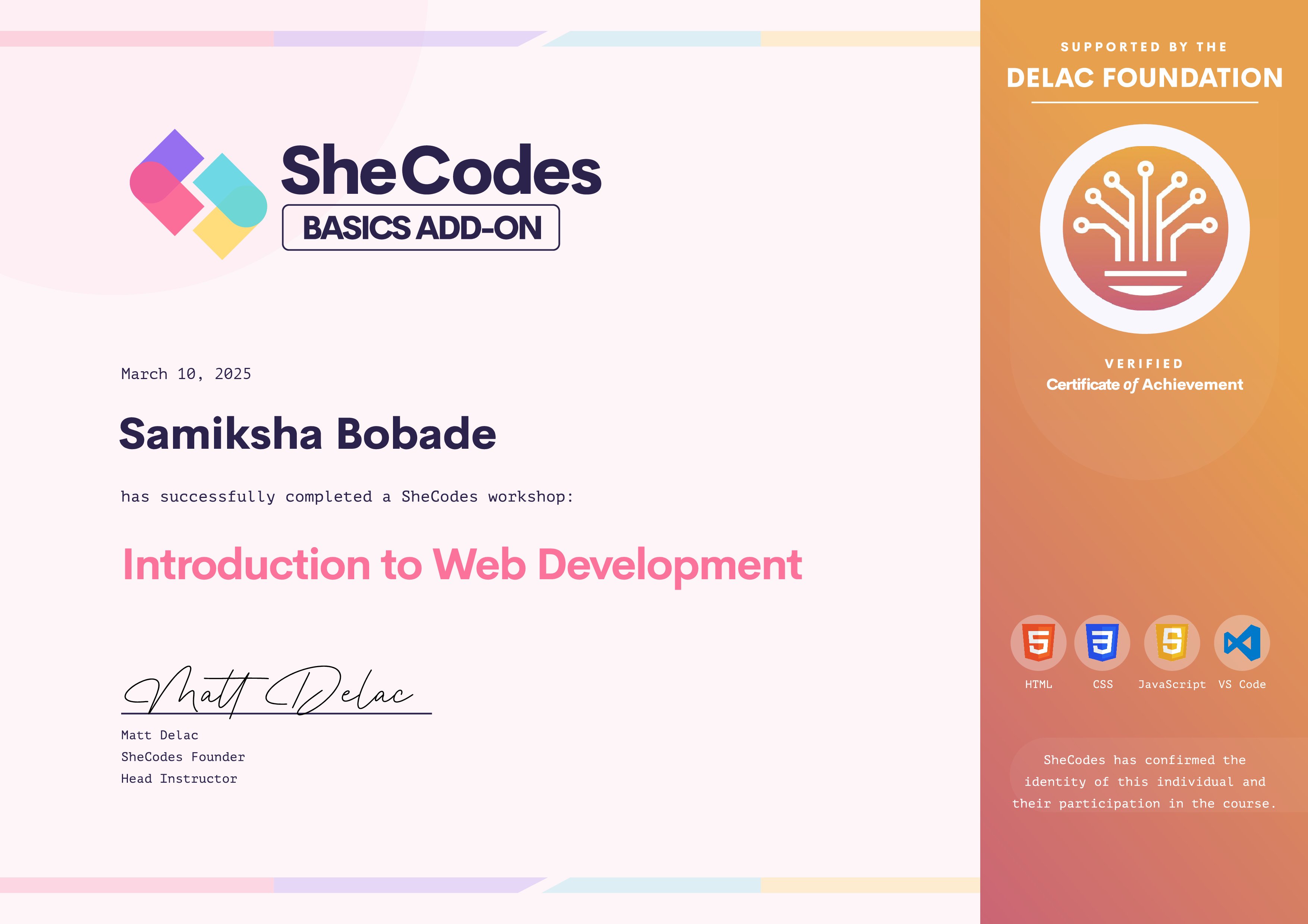 Samiksha Bobade SheCodes Profile | SheCodes