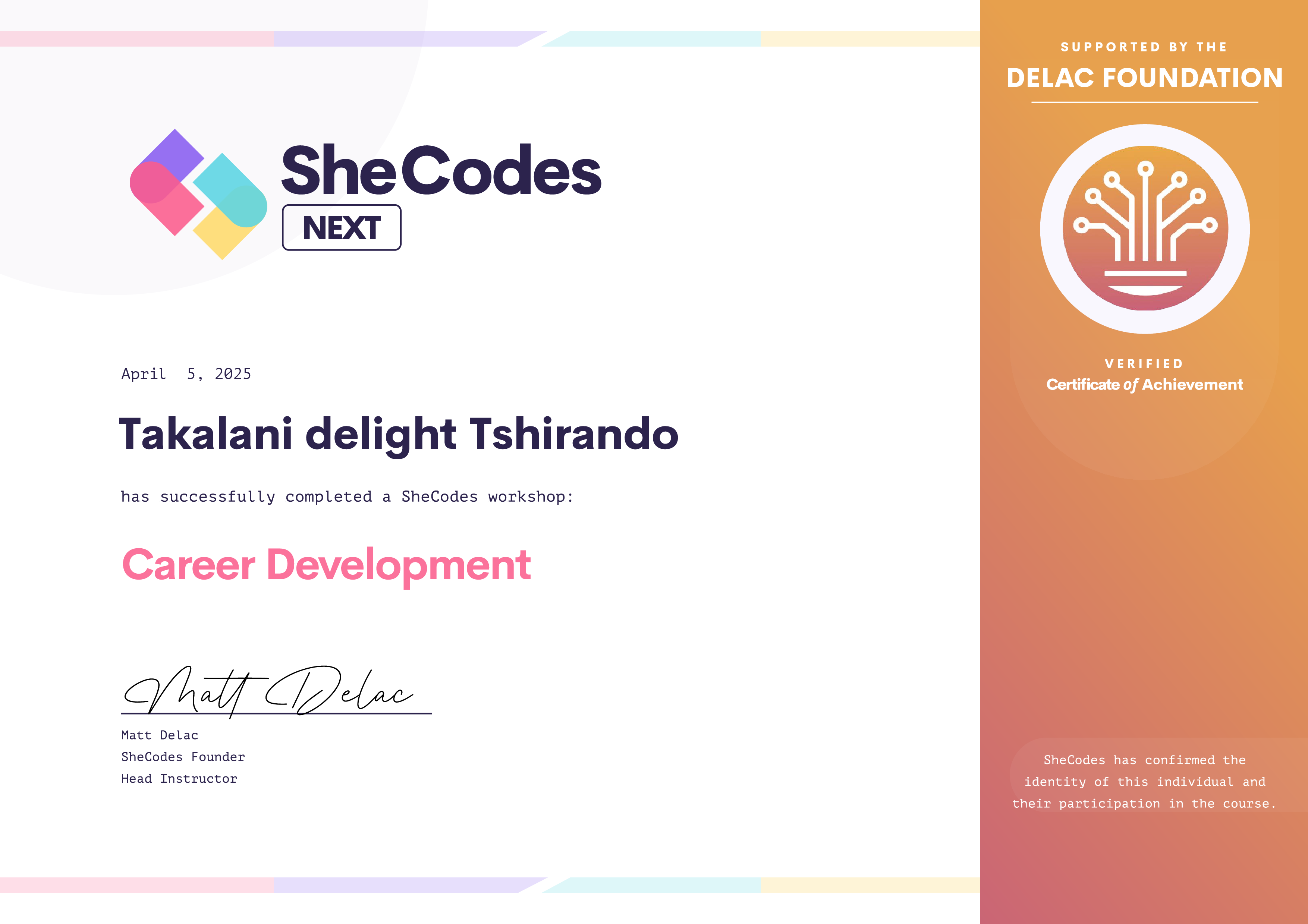 Takalani delight Tshirando SheCodes Profile | SheCodes