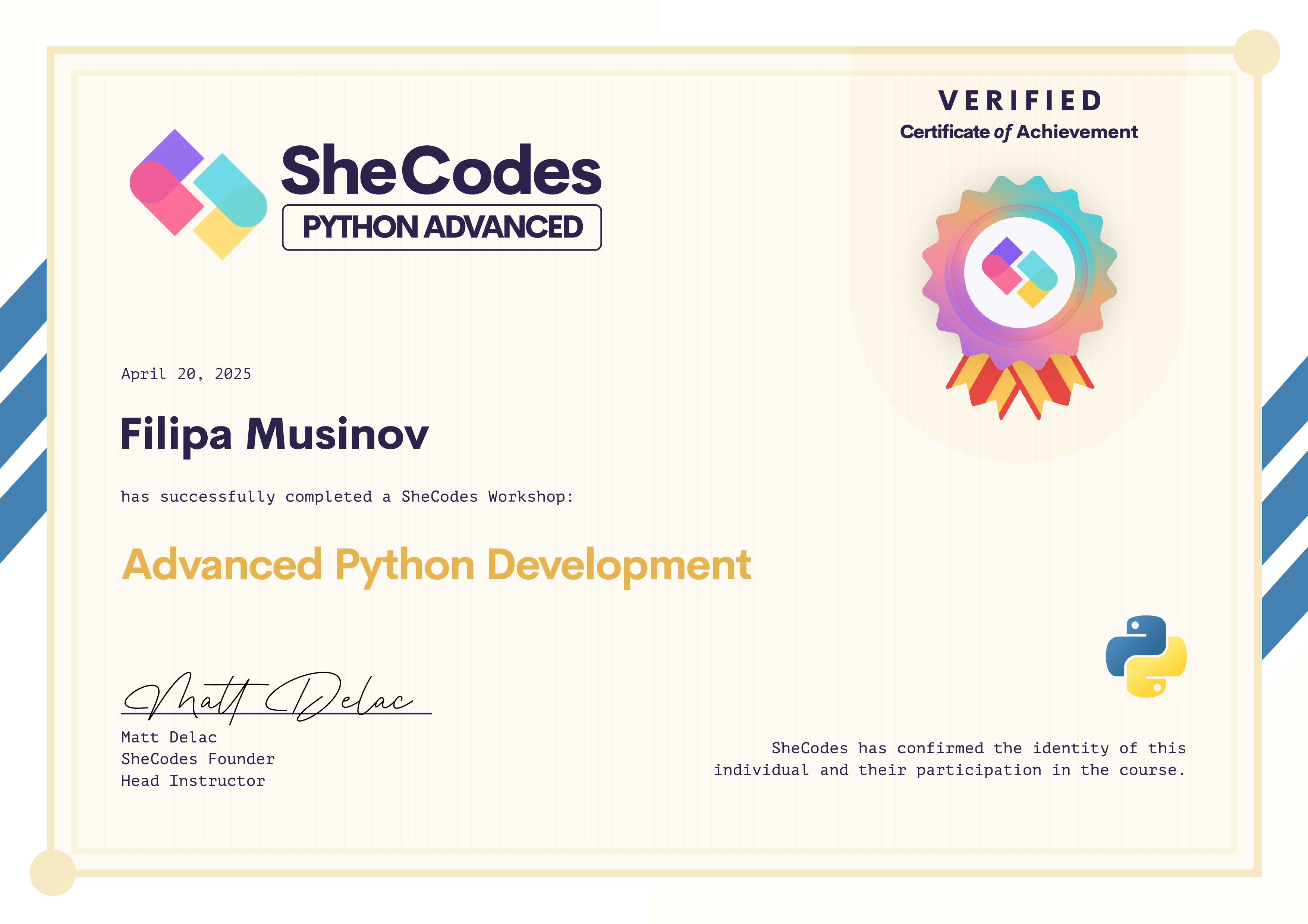 Filipa Musinov SheCodes Profile | SheCodes