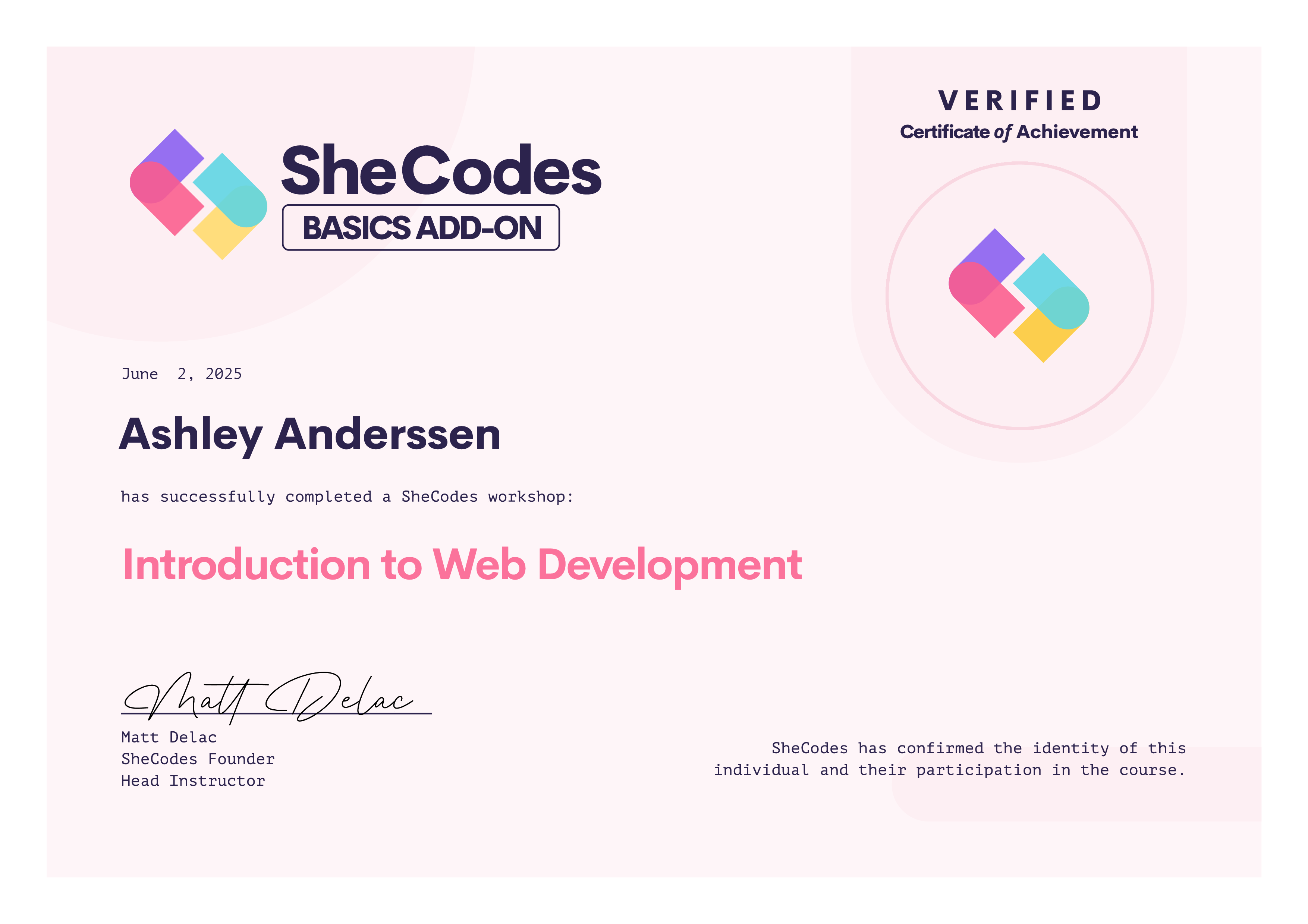 Ashley Anderssen SheCodes Profile | SheCodes