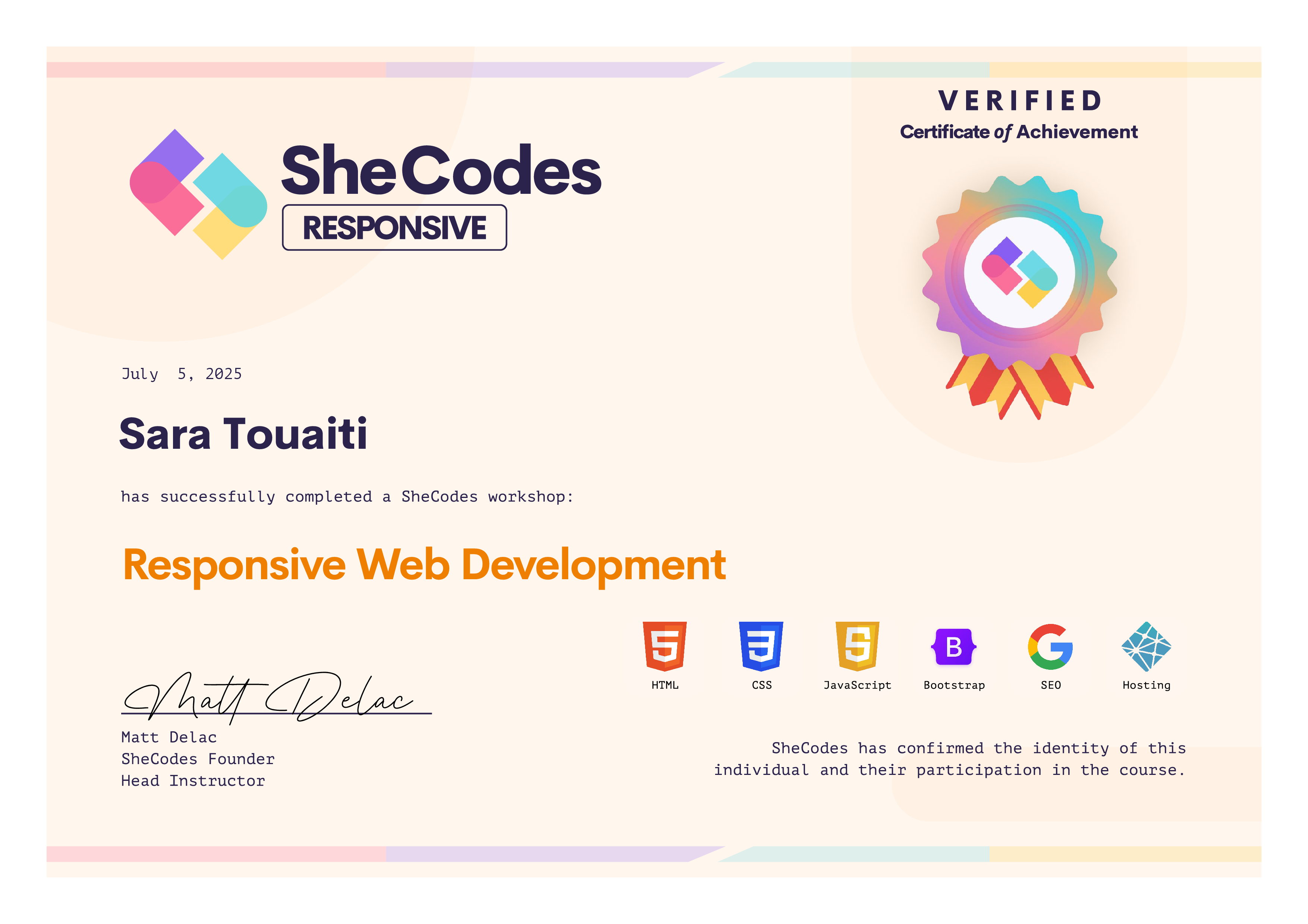 Sara Touaiti SheCodes Profile | SheCodes