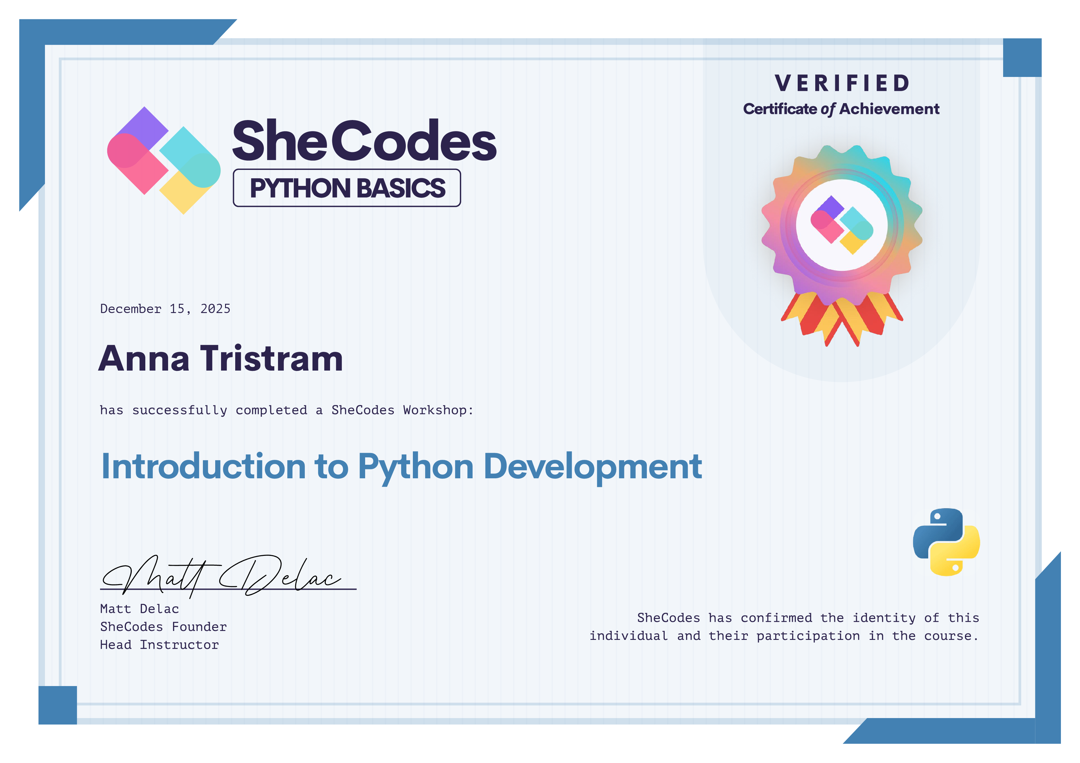 Anna Tristram SheCodes Profile | SheCodes