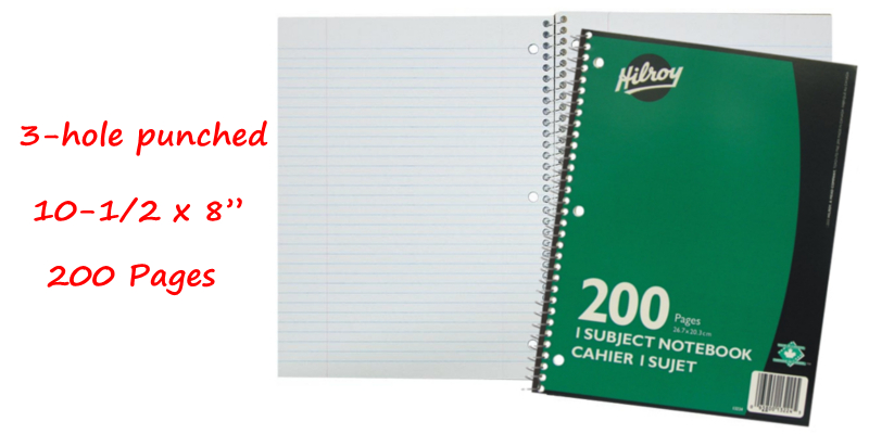 Hilroy® 200 Pages 1-Subject Notebook, 3-Hole Punched 257238
