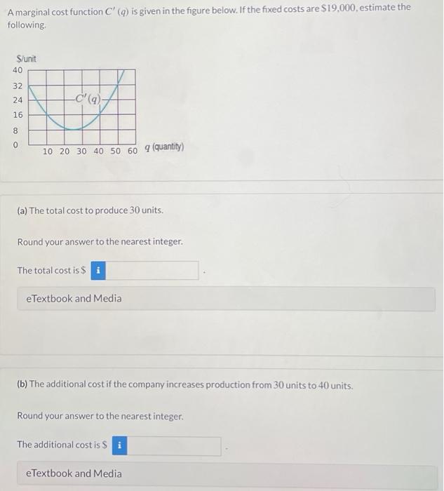 [Solved] A marginal cost function C' (q) is given | SolutionInn