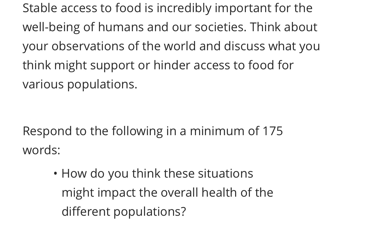 [Solved] Stable access to food is incredibly impor | SolutionInn