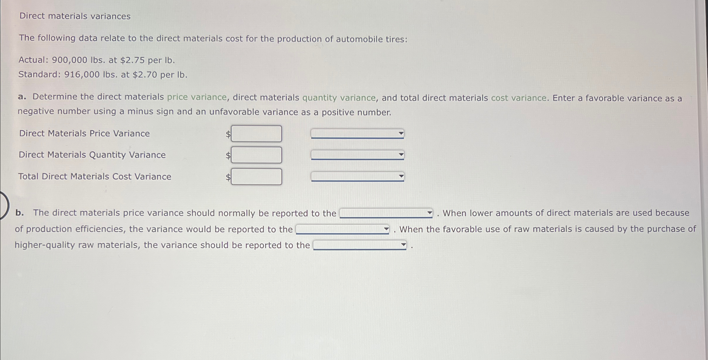 [Solved] Direct materials variances The following | SolutionInn