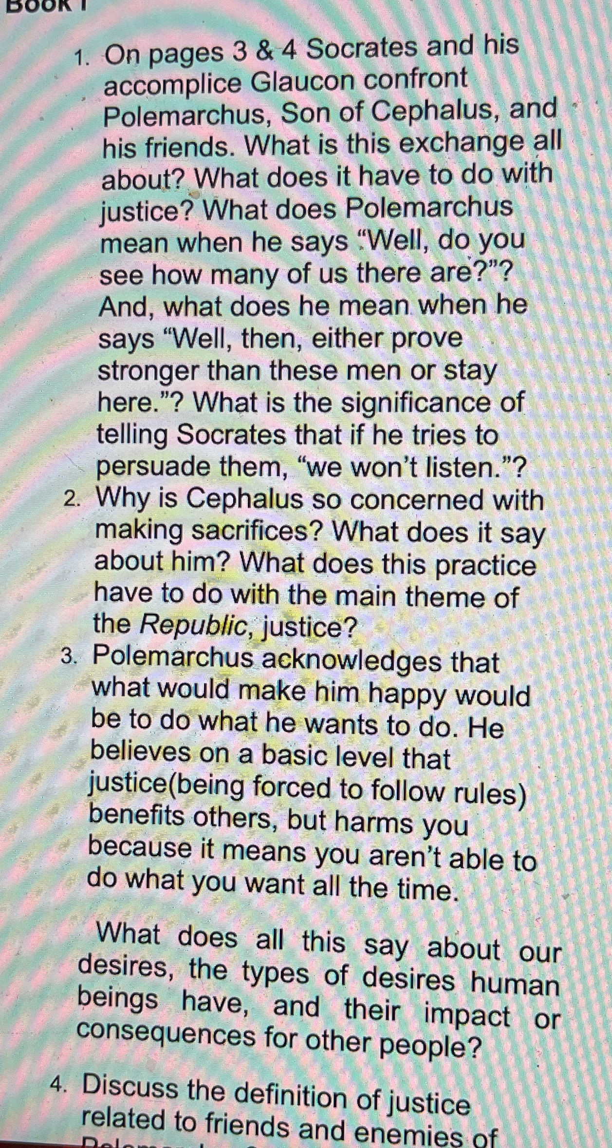 [Solved] 1. On pages 3 & 4 Socrates and his accomp | SolutionInn