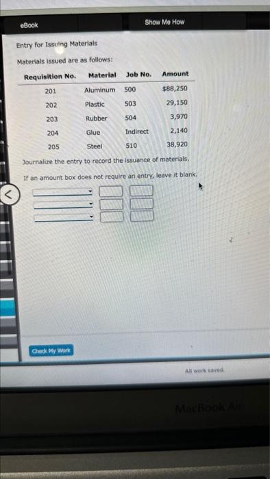 [Solved] eBook Entry for Issuing Materials Materia | SolutionInn