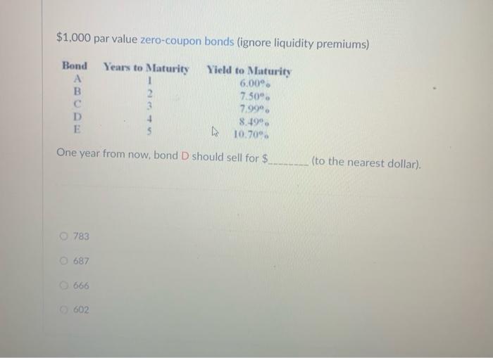 Solved 1000 Par Value Zero Coupon Bonds Ignor Solutioninn