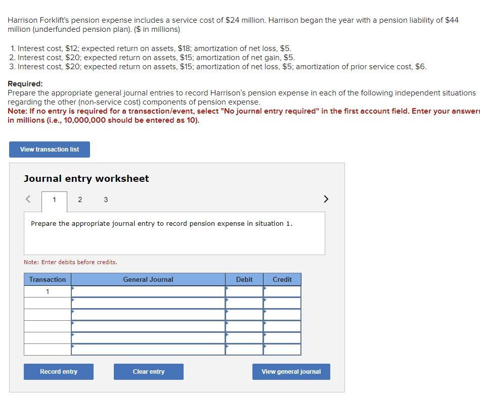 [Solved] Harrison Forklift's pension expense inclu | SolutionInn