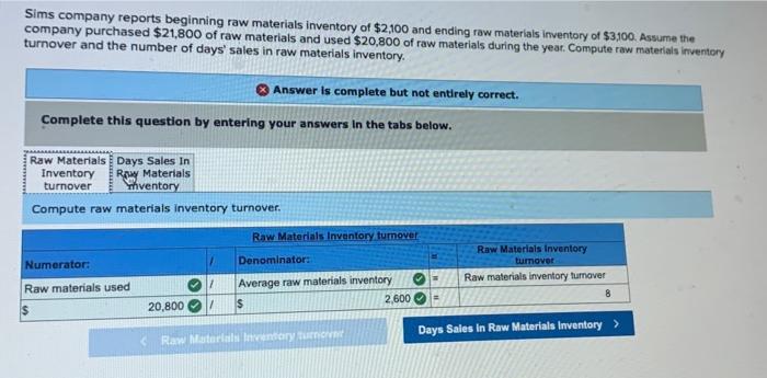 [SOLVED] Sims company reports beginning raw materials inventory of ...
