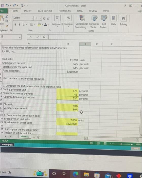 [solved] Cvp Analysis Excel B File Home Insert Pag Solutioninn