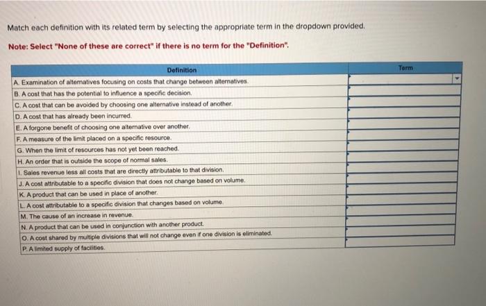[Solved] Match each definition with its related te | SolutionInn