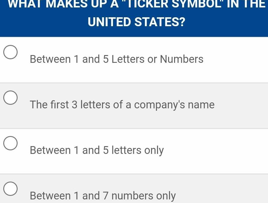 [solved] What Makes Up A Ticker Symbol In The United States Between