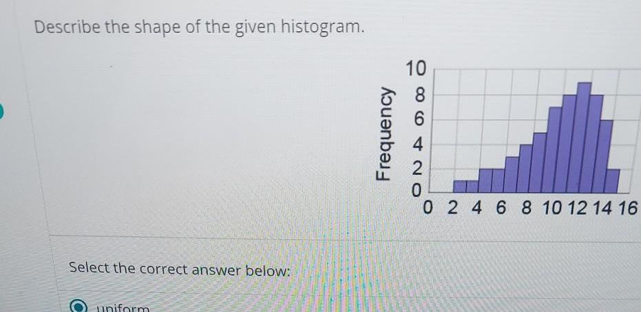 [free] Describe The Shape Of The Given Histogram 10 8 Select The