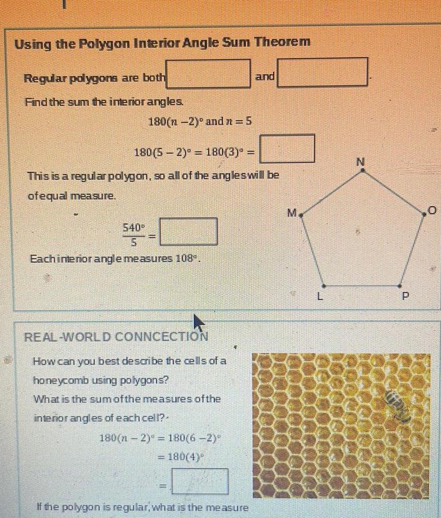 [SOLVED] Using the Polygon Interior Angle Sum Theorem Regular polygons ...