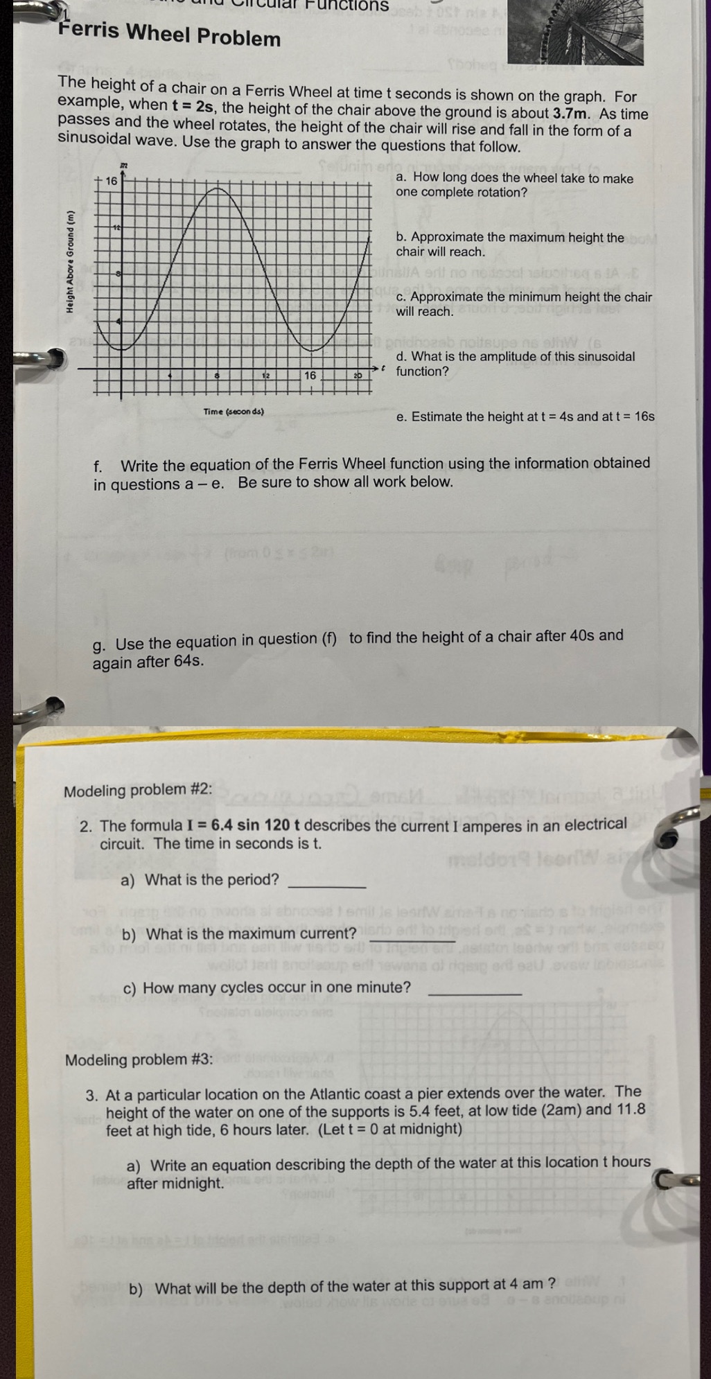 [SOLVED] I Functions Ferris Wheel Problem The height of a chair on ...