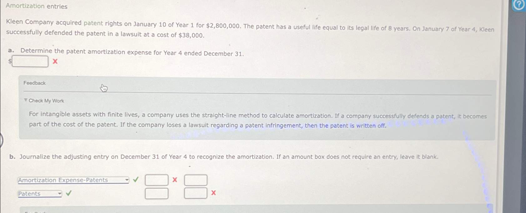 [SOLVED] Amortization entries Kleen Company acquired patent rights on ...