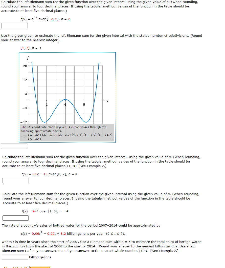 [Solved] Calculate the left Riemann sum for the gi | SolutionInn