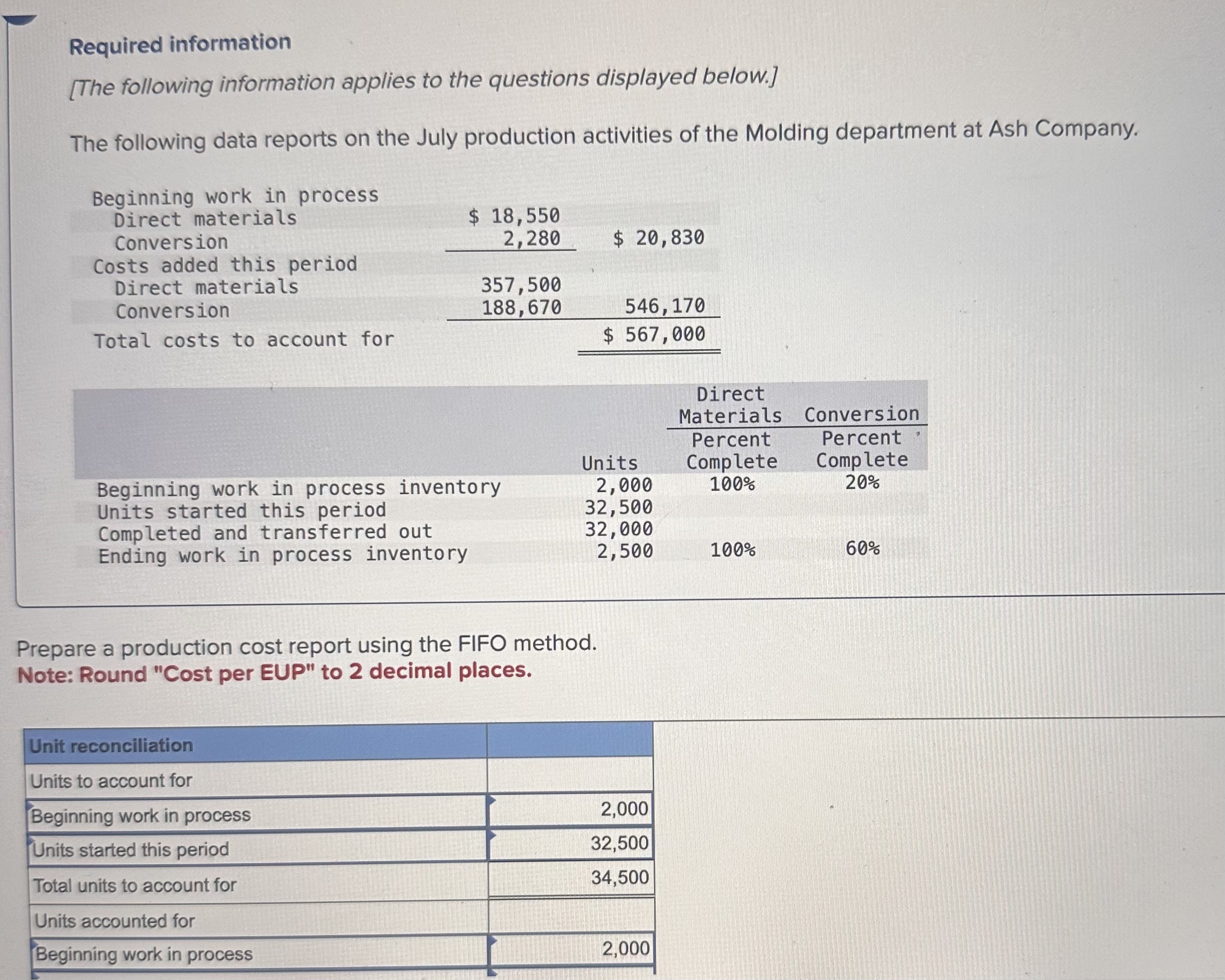 [SOLVED] ? Prepare a production cost report using the FIFO method. Note ...