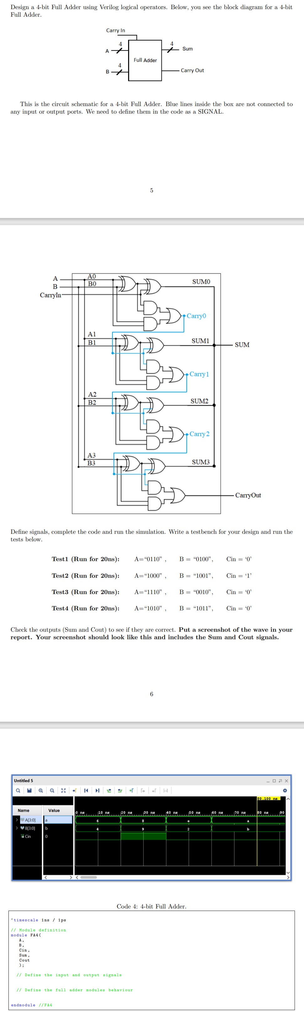 [Solved] Design a 4 - bit Full Adder using Verilog | SolutionInn