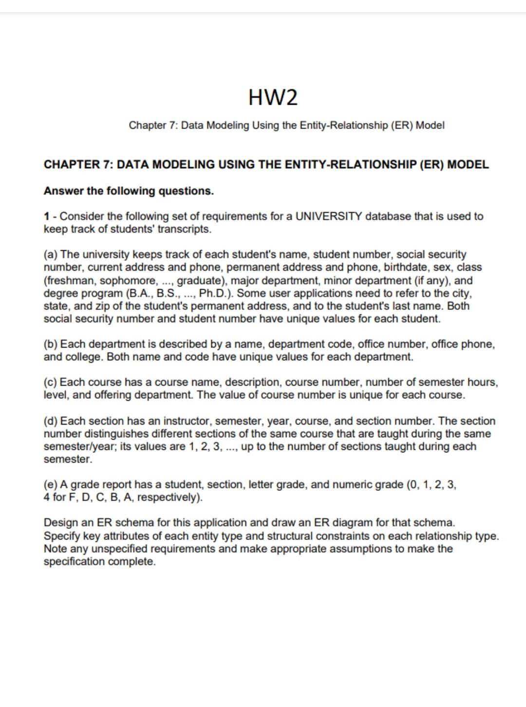 [SOLVED] CHAPTER 7: DATA MODELING USING THE ENTITY-RELATIONSHIP (ER ...