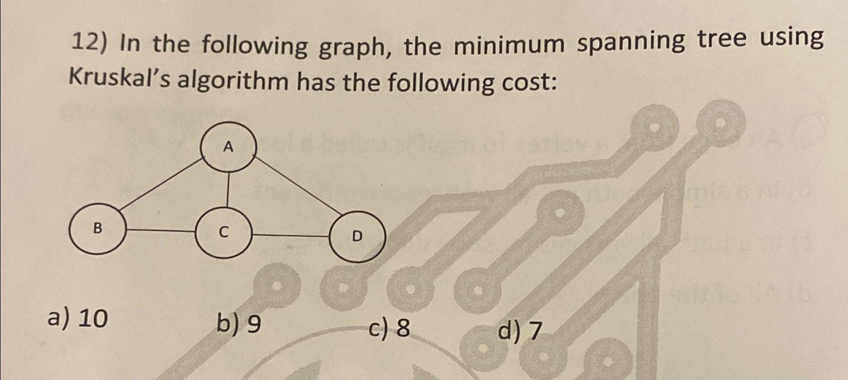 [Solved] In the following graph, the minimum spann | SolutionInn