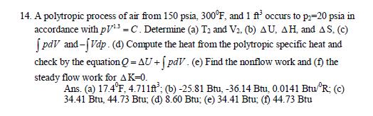 [Solved] 14. A polytropic process of air from 150 | SolutionInn