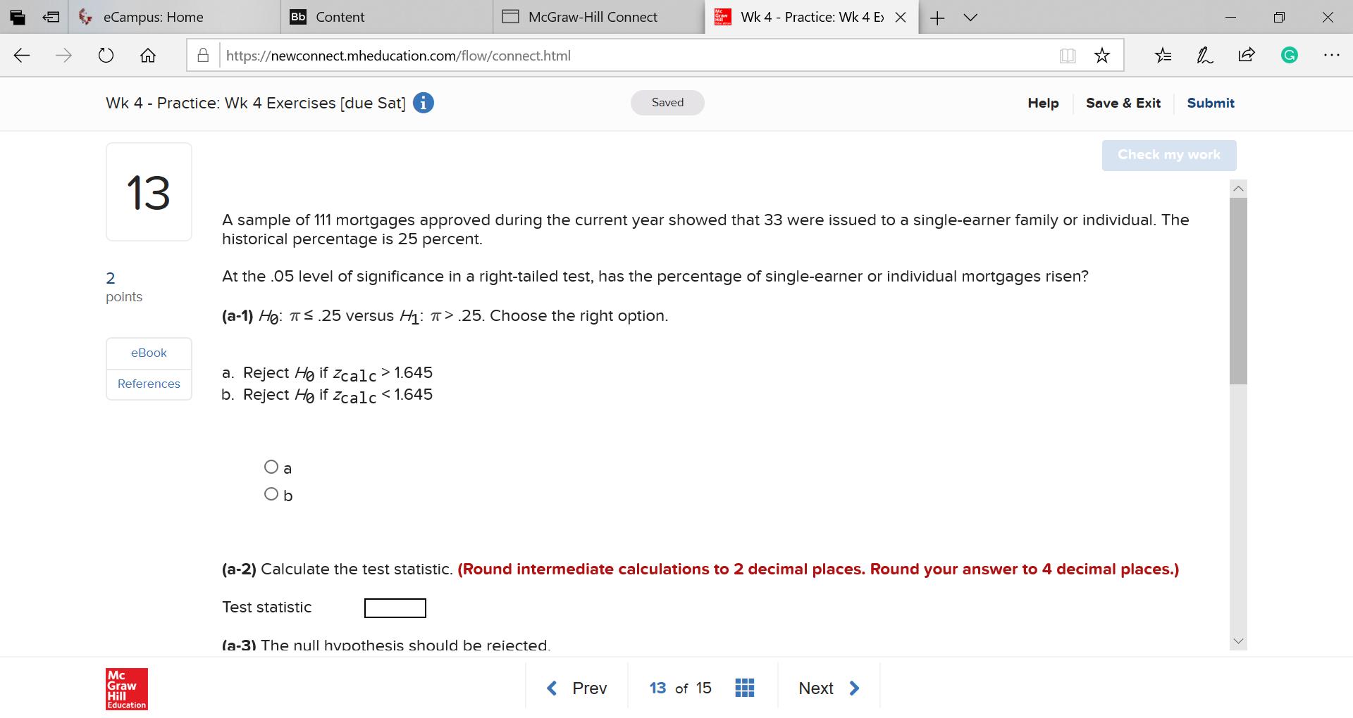 [Solved] eCampus: Home Bb Content McGraw-Hill Conn | SolutionInn