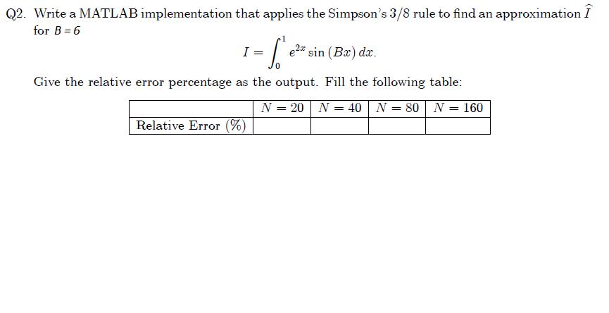Solved Q2 Write A Matlab Implementation That Ap Solutioninn