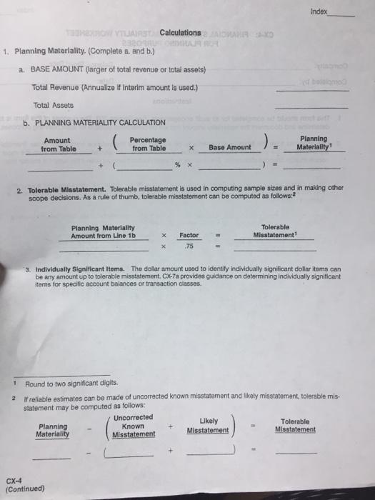 [Solved] Complete Materiality worksheet using the | SolutionInn