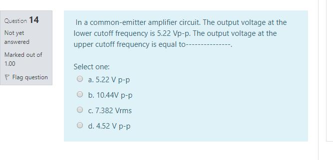 [Solved] Question 14 In a common-emitter amplifier circuit. The output voltage | SolutionInn