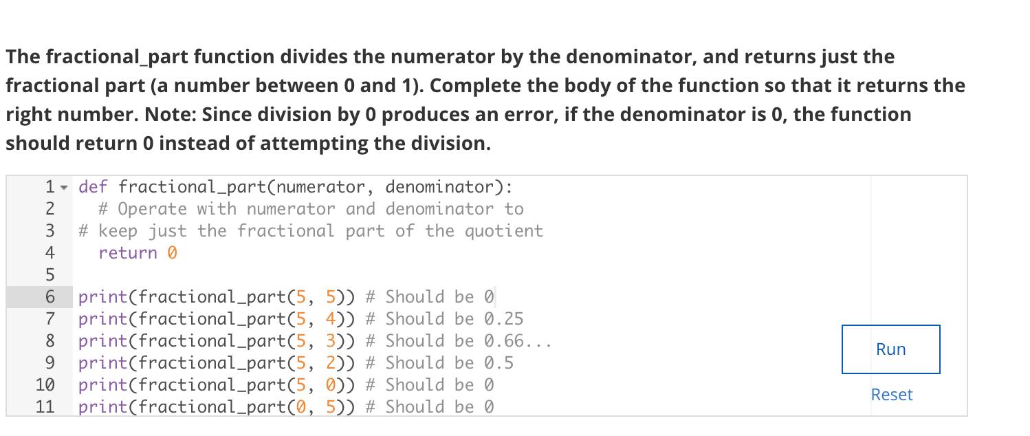 [Solved] The fractional_part function divides the | SolutionInn