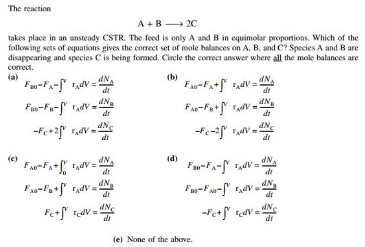 [Solved] The reaction A + B 2C takes place in an u | SolutionInn