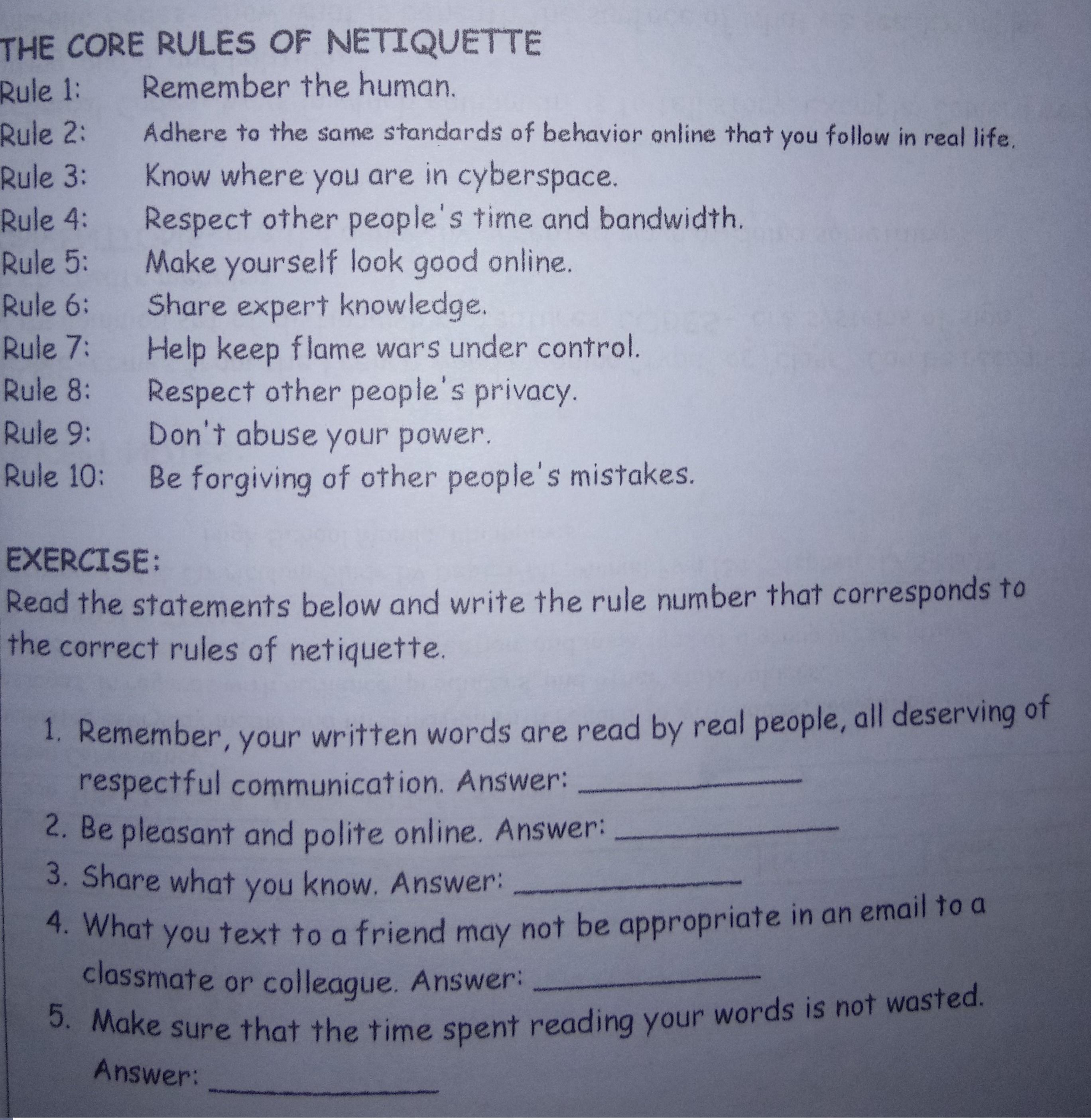 [Solved] THE CORE RULES OF NETIQUETTE Rule 1: Reme | SolutionInn