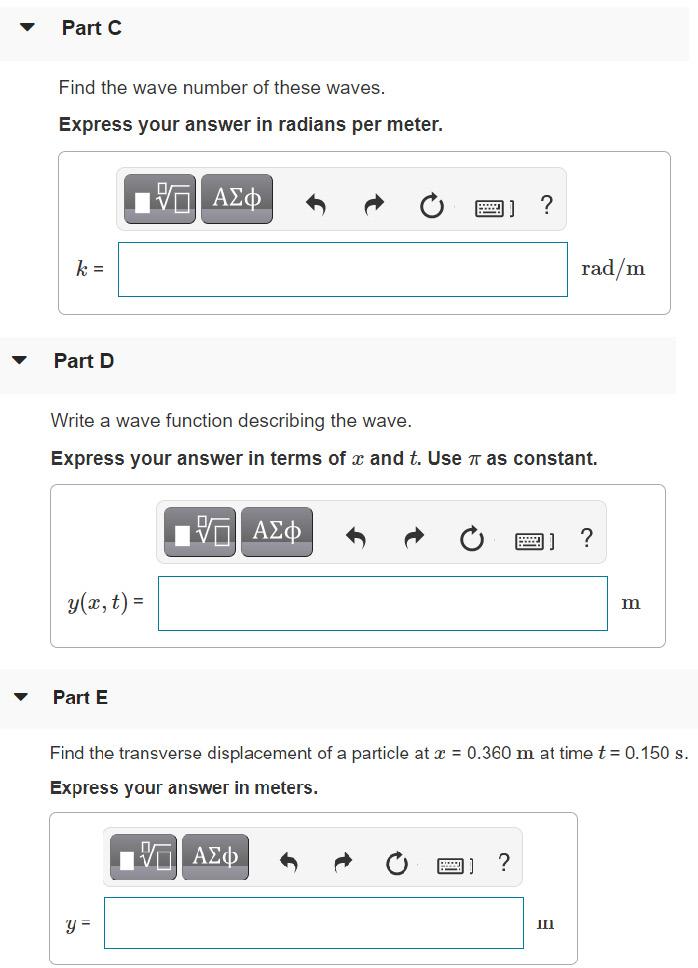 [Solved] Transverse waves on a string have wave speed v = 8.00 m/s, amplitude A | SolutionInn