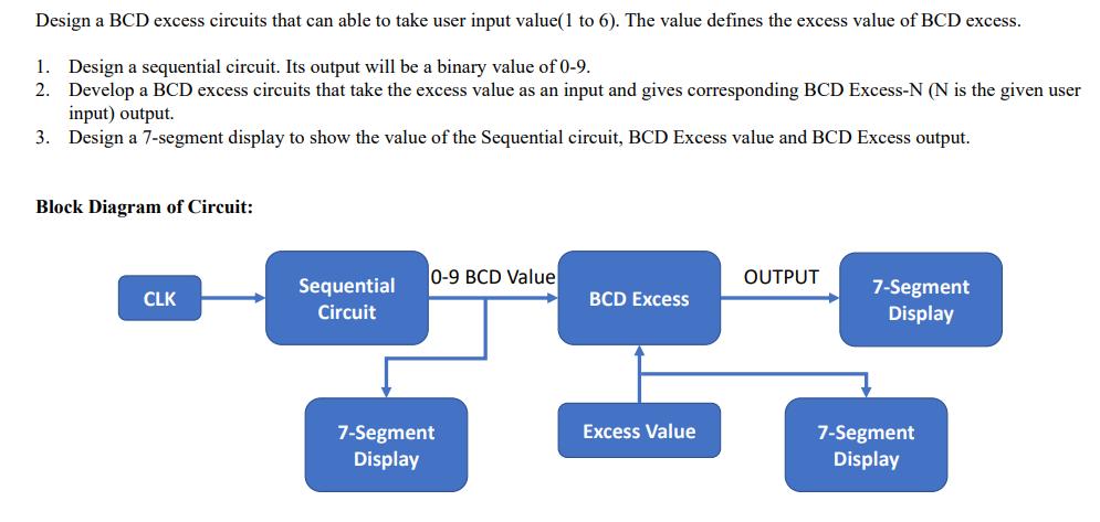 [Solved] Design a BCD excess circuits that can able to take user input ...