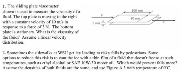 [Solved] 1. The sliding plate viscometer shown is | SolutionInn