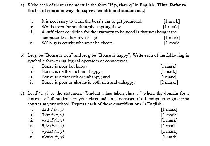 [Solved] a) Write each of these statements in the | SolutionInn