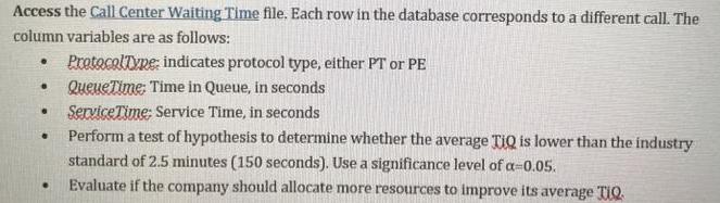 [Solved] Access the Call Center Waiting Time file. | SolutionInn